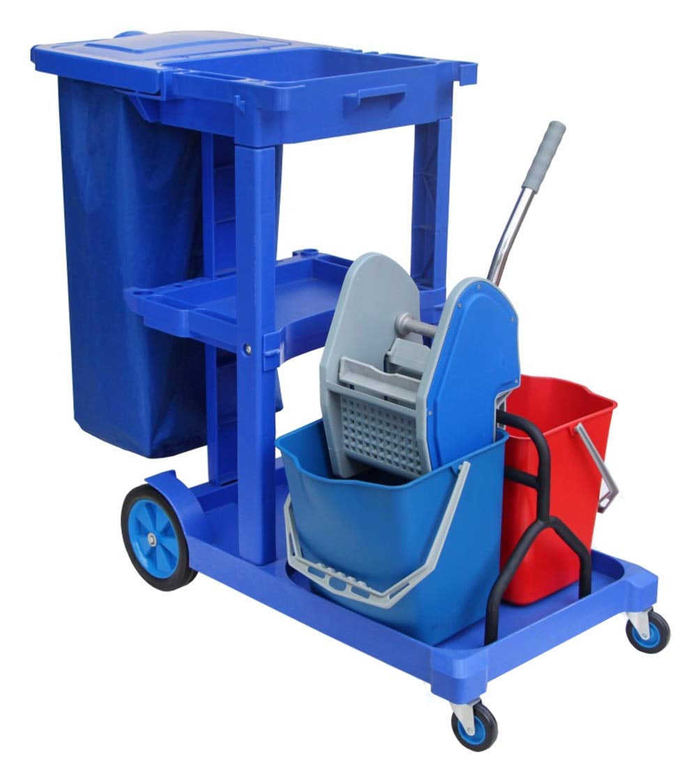 Janitorial Cart with Cover - 25 Gallon Bag - 2 Buckets - Mop Wringer ...