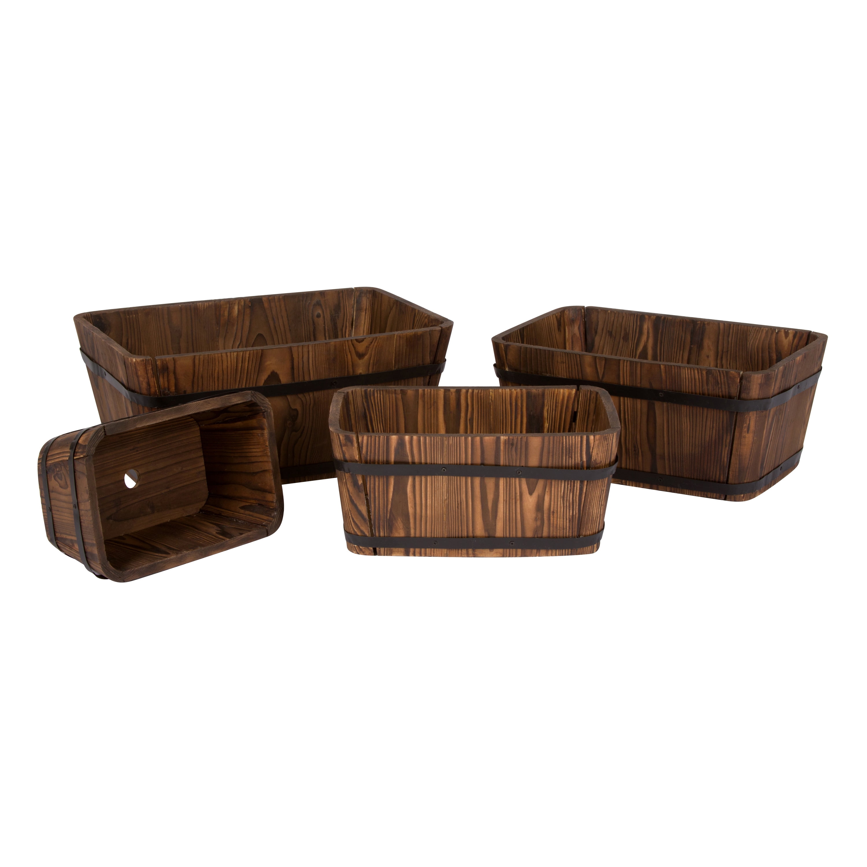 Shine Company Rectangular Cedar Barrel Set of 4 - Burnt Brown - Walmart.com