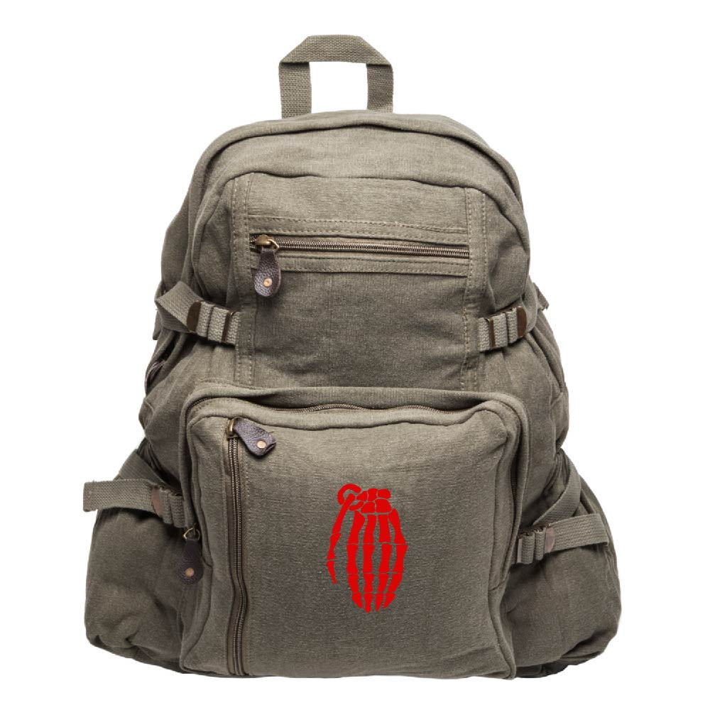 Skeleton Hand Grenade Army Sport Heavyweight Canvas Backpack Bag in ...
