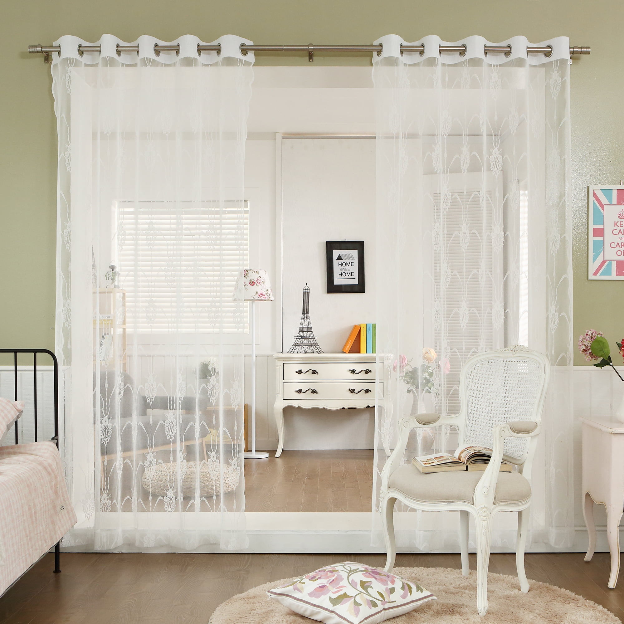 Quality Home Lace Floral Trellis Curtains - 52" x 84" (Set of 2 Panels ...