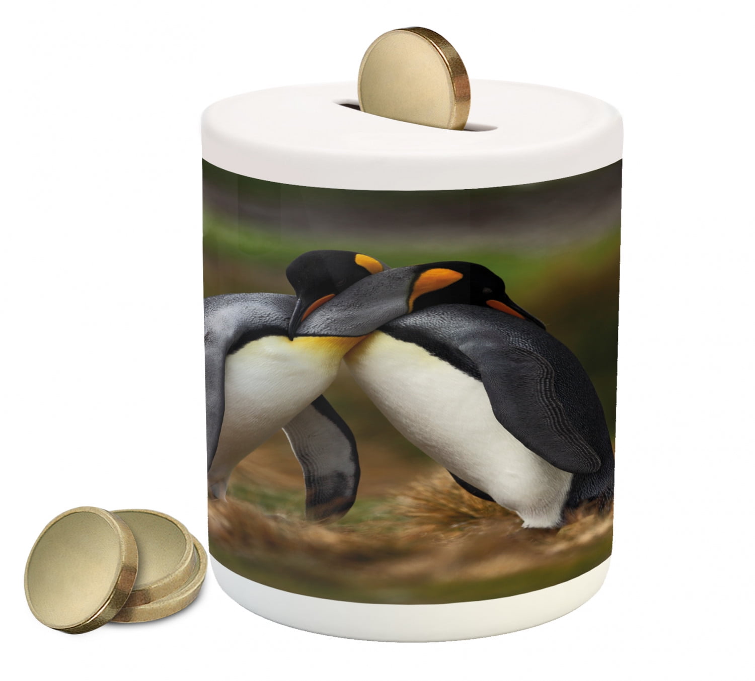 Animal Piggy Bank, Penguin Couple Cuddling in Wild Nature Love ...