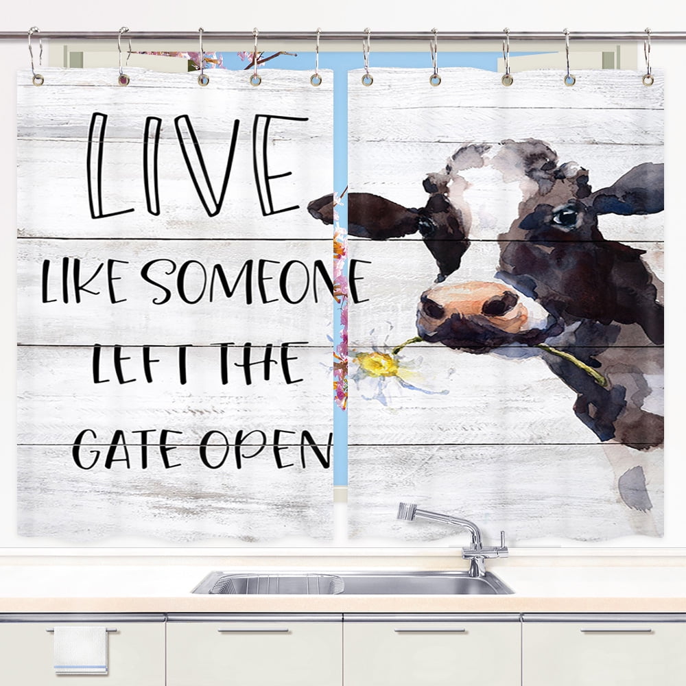 Cow Kitchen Curtains, Farmhouse Highland Cow Kitchen Curtains, Western ...