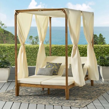 Mikayla Solid Wood Frame Sofa Bed/Bench with Fixed Cotton Upholstery ...