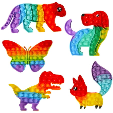 MAJJIK Pop its Fidget Toys Set of 5 - Rainbow Push Pop Bubble Fidget ...