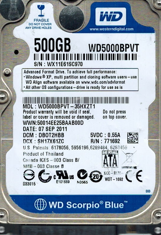 Western Digital WD5000BPVT-35HXZT1 500GB DCM: DBOT2HBB - Walmart.com