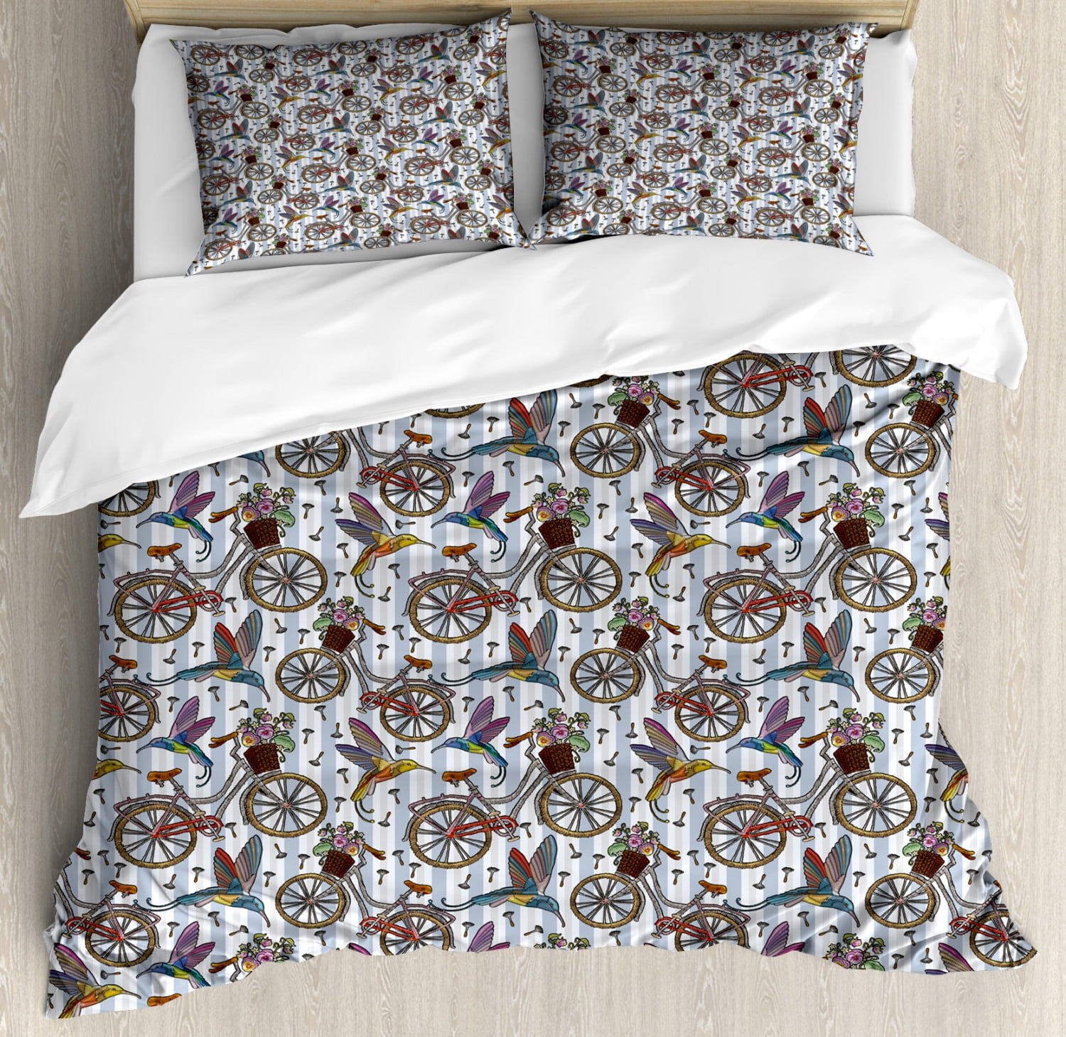 Bicycle Duvet Cover Set King Size, Nostalgic Bicycle Summer Flowers in ...