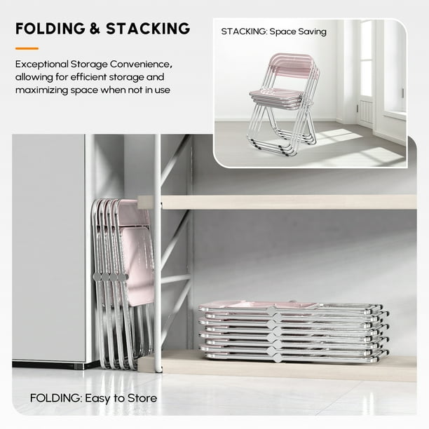 Zimtiown Set of 2 Folding Chairs Transparent Armless Portable Chair Arylic Folding Chair for Weeding Cafeteria Resturant Compact Chairs for Study