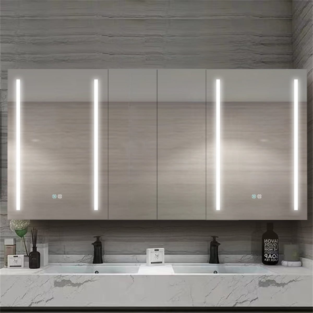 LED Bathroom Medicine Cabinet, 2 Large Double Door Lighted Mirror ...