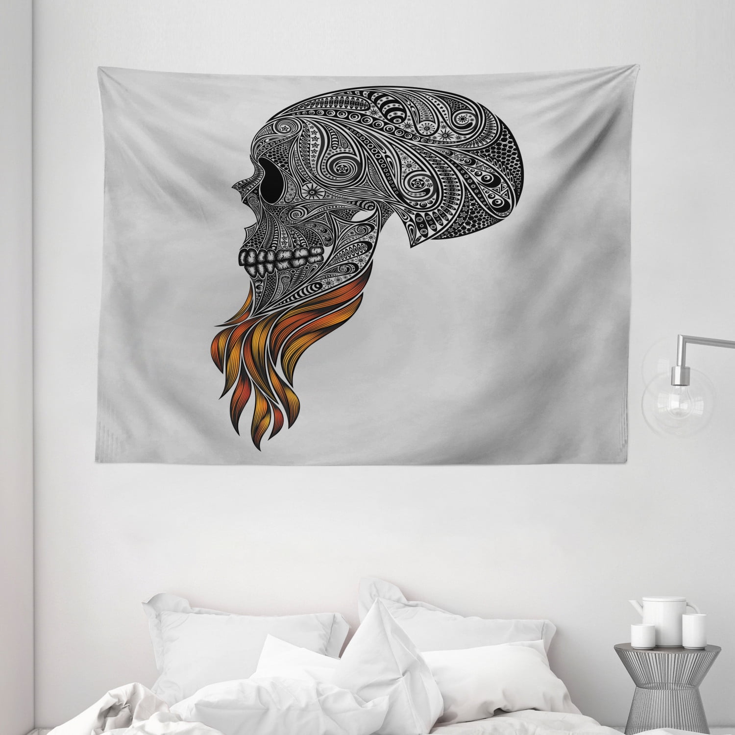 Indie Tapestry, Abstract Skull with Floral Ornaments and Red Beard ...
