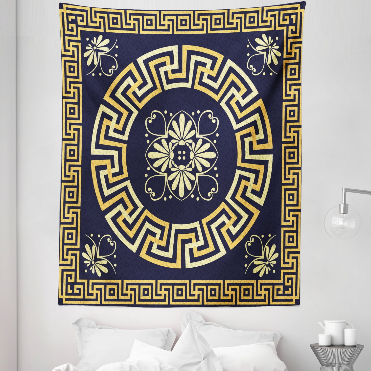 Greek Key Tapestry, Meander Spring Inspired Floral Detail Rich and ...