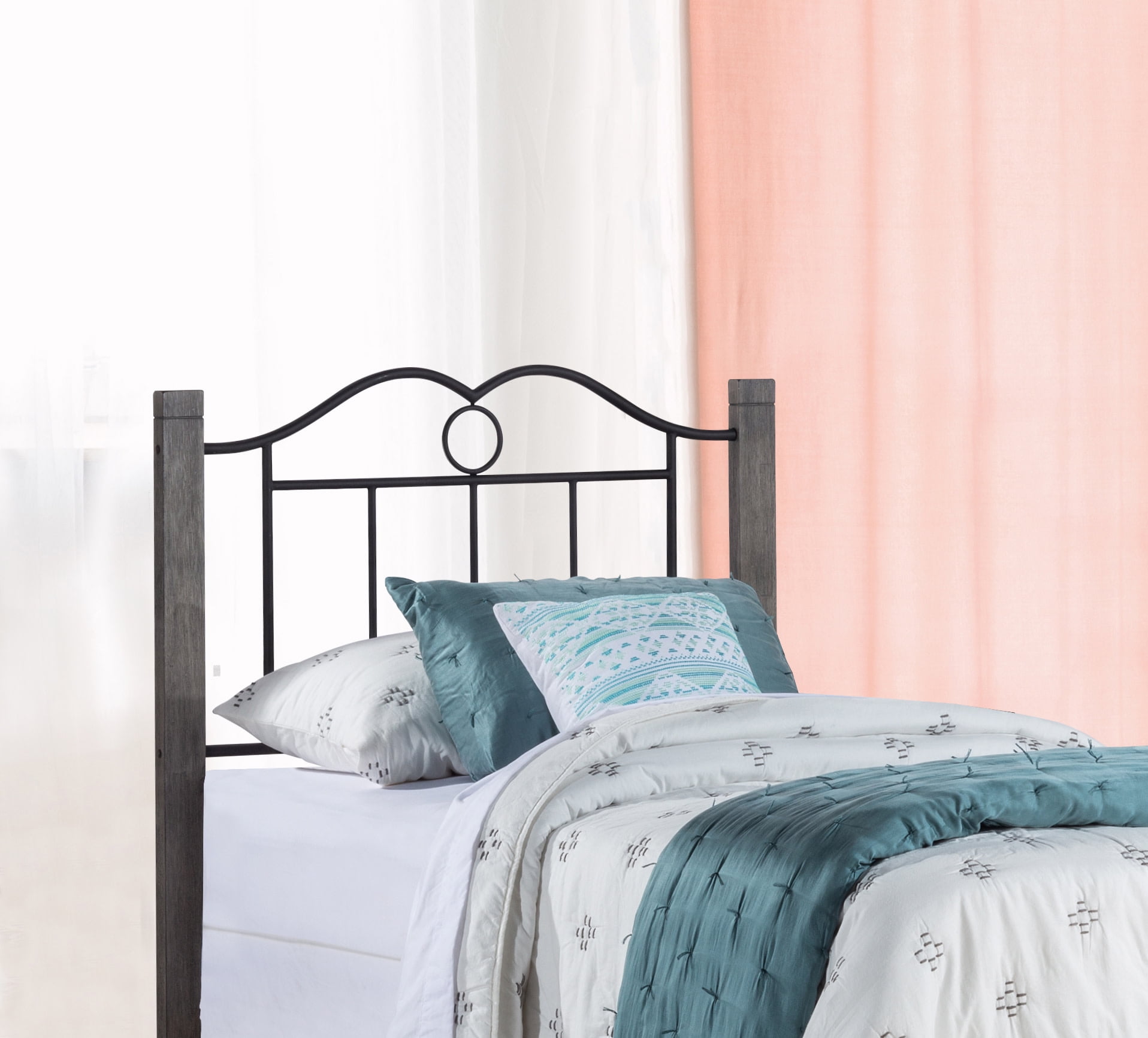 Hillsdale Furniture Dumont Charcoal Wood Posts Scrolled Black Metal ...