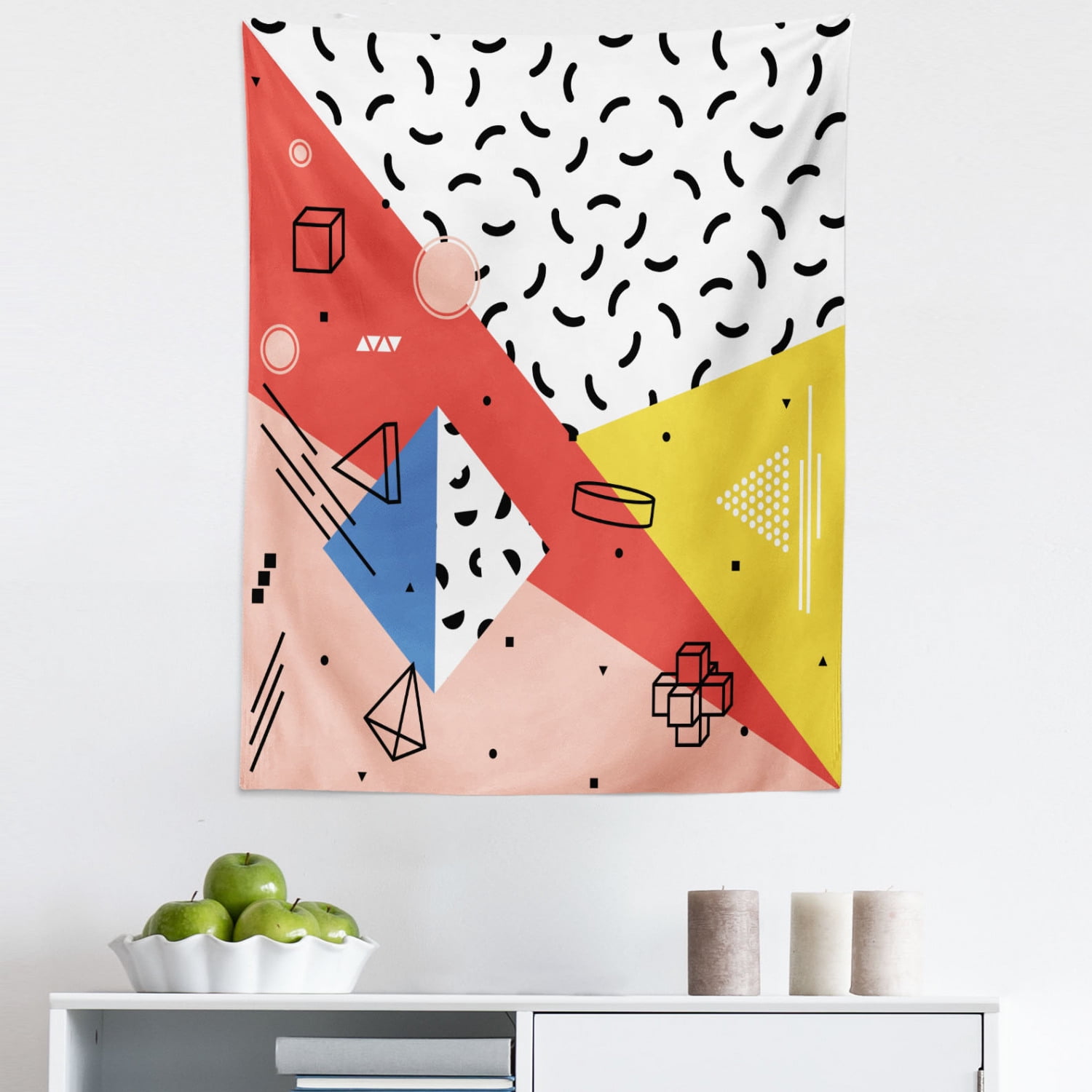 Abstract Tapestry, Modern Geometric Trippy Triangles Cubes Circles ...