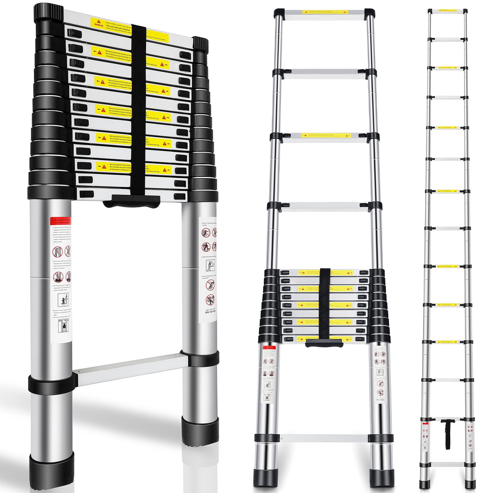 Folding Ladder Slow Down Design 16.5FT Extendable Ladders Portable for ...