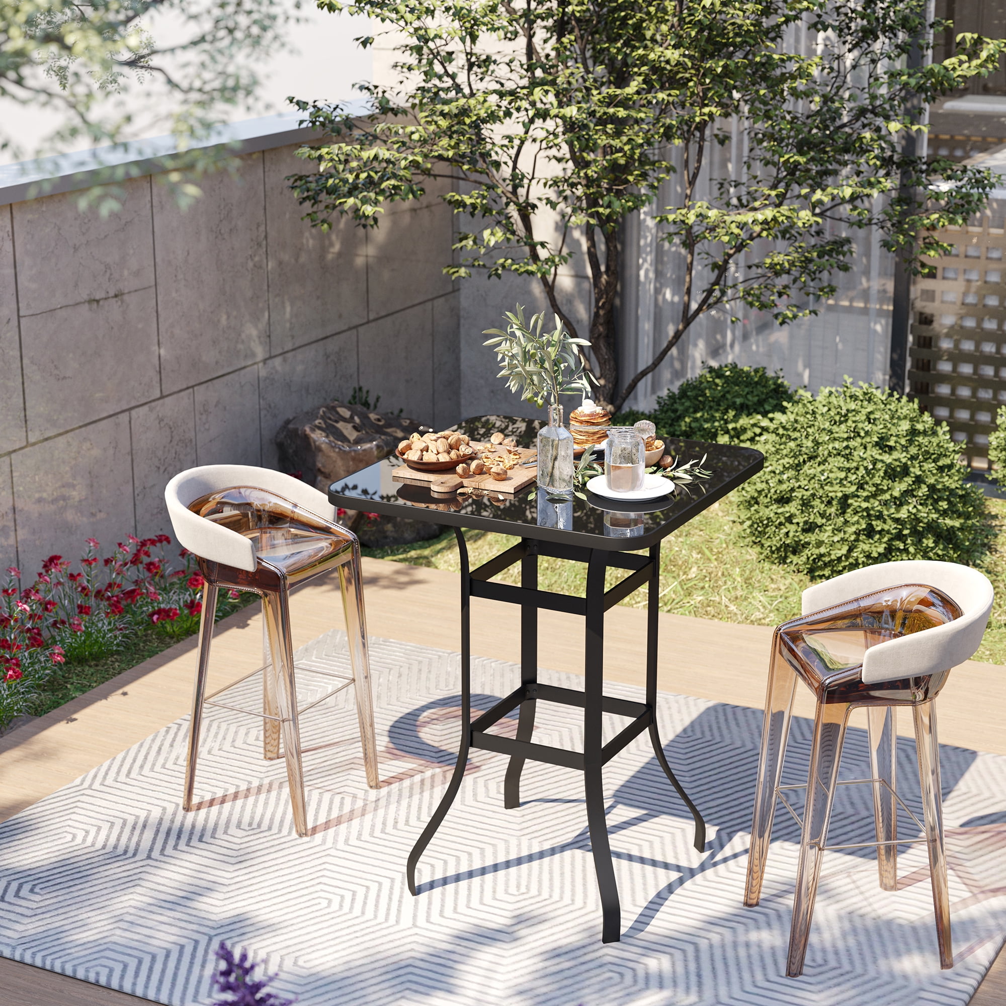 LACOO Patio Bar Height Bistro Table Wrought Iron Rust-Proof with ...