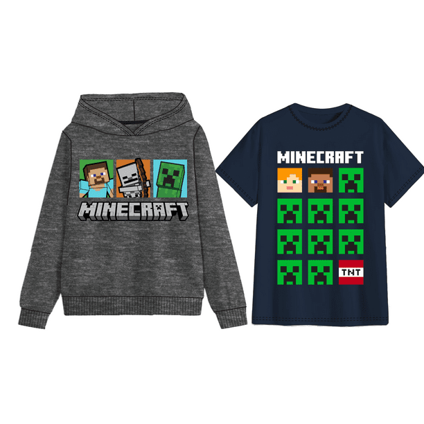 Minecraft Creeper Boys, Hoodie, and T-Shirt, 2-pack Clothes Set (Sizes ...