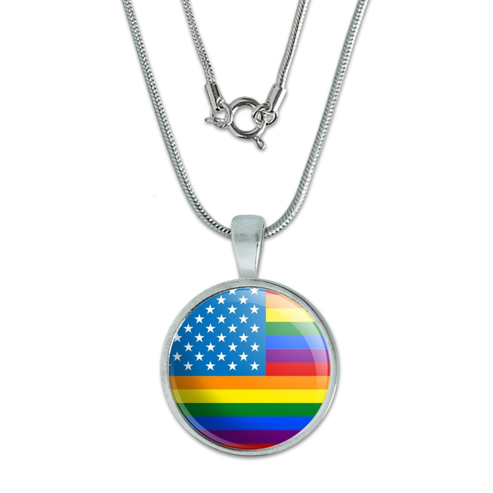 Gay Pride American Flag Rainbow 0.75" Pendant with Sterling Silver ...