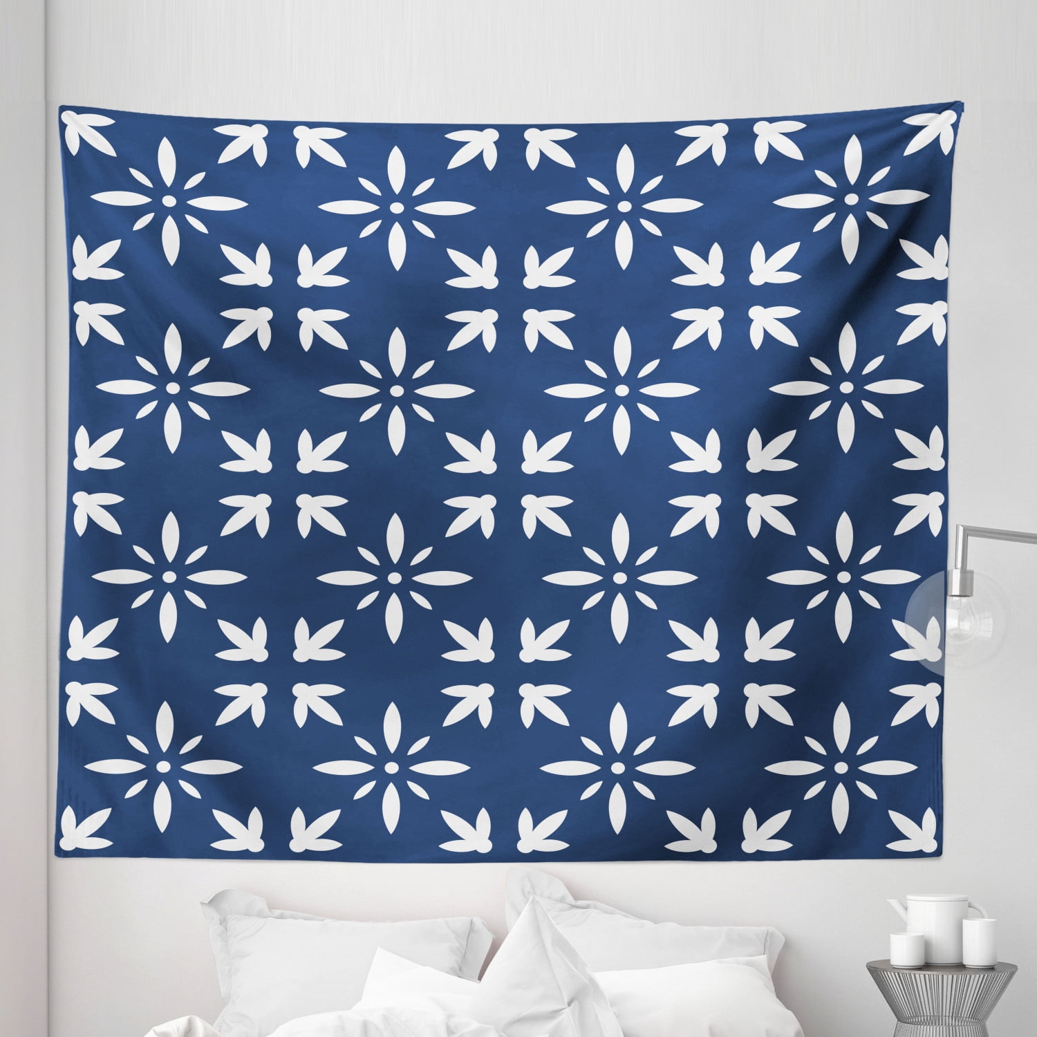 Navy Blue Tapestry, Modern Design Floral Image Leaves Rose Petals ...