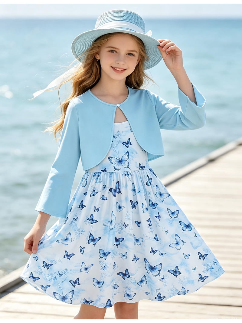 Aideaone Girls Skater Dress with Cardigan 2 Piece Outfit Adjustable ...