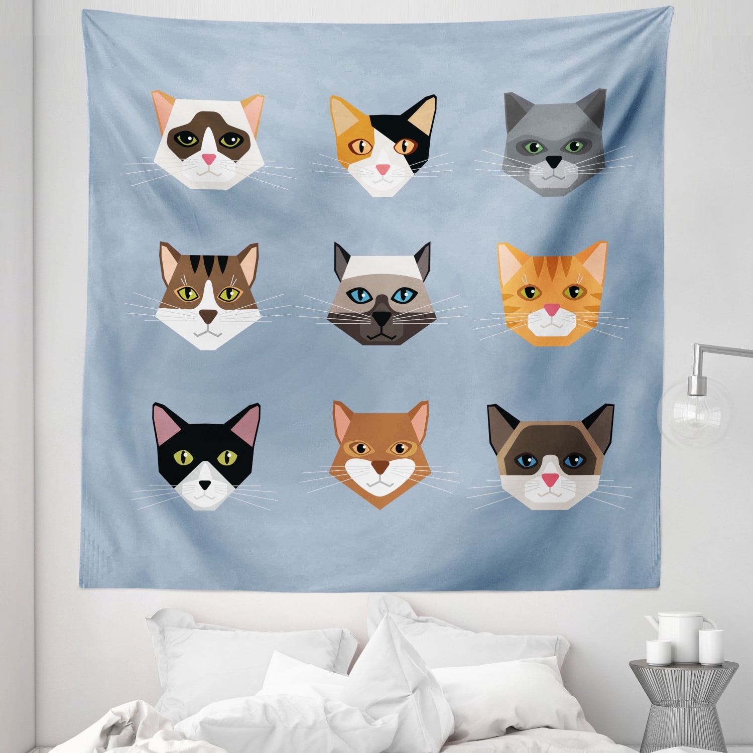 Cat Tapestry, Animal Portrait Set Kittens Face Whiskers Contemporary ...