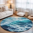 Abstract Ocean Wave Area Rugs 5' (Round) Impressionist Blue Marine ...