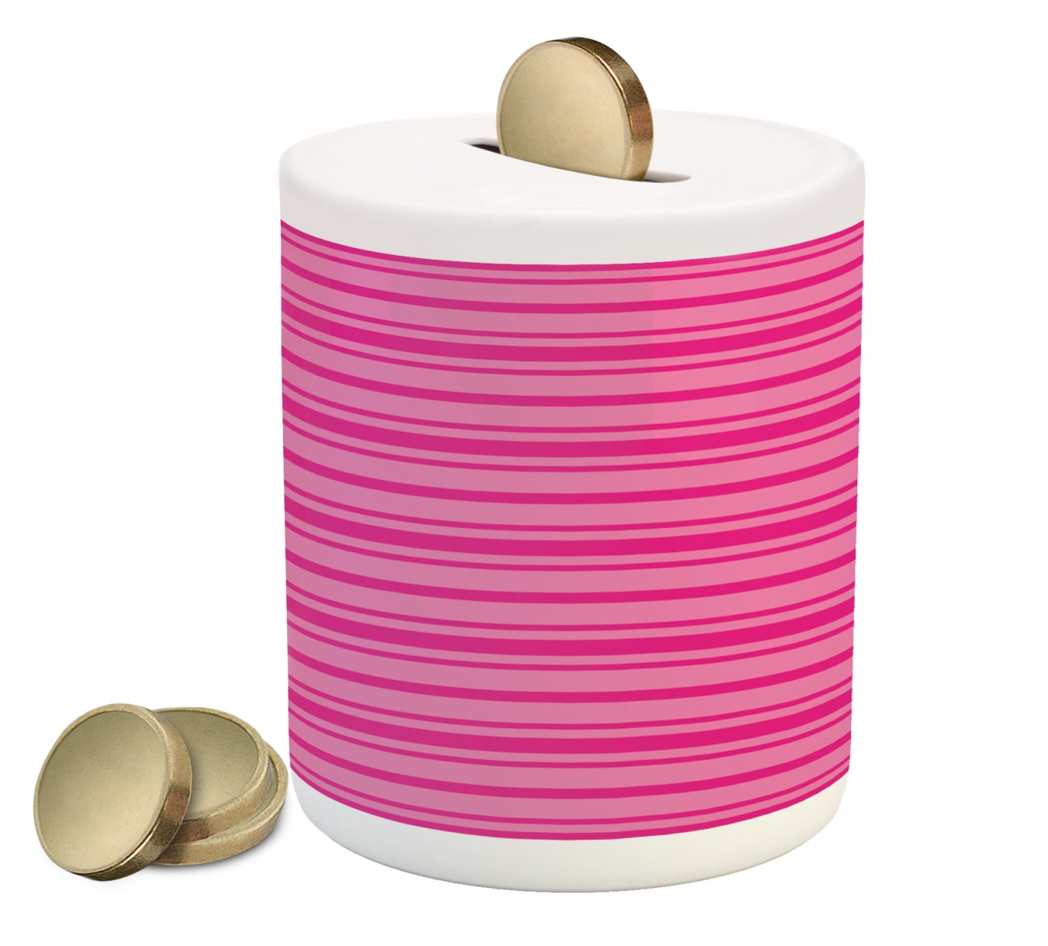 Hot Pink Piggy Bank, Horizontal Bold and Thin Stripes in Pink Tones ...