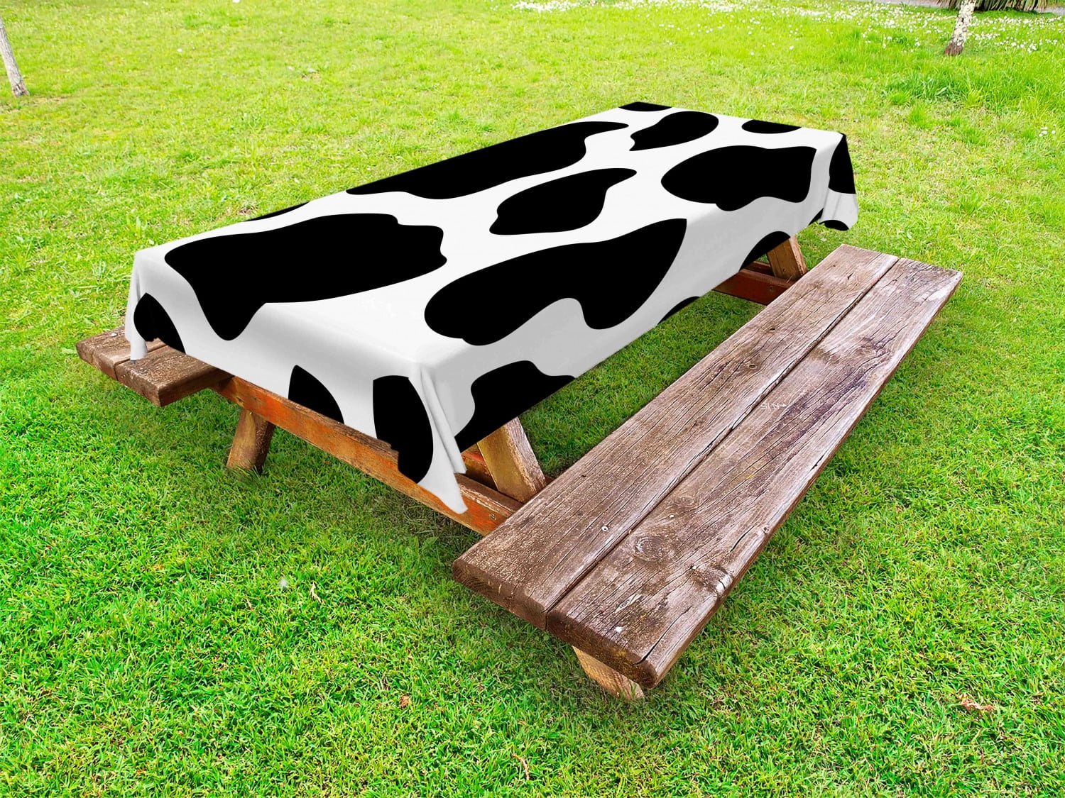 Cow Print Outdoor Tablecloth, Hide of a Cow with Black Spots Abstract ...
