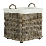 Safavieh Amari Rattan Square Hamper Baskets with Wheels, Two-in-One ...