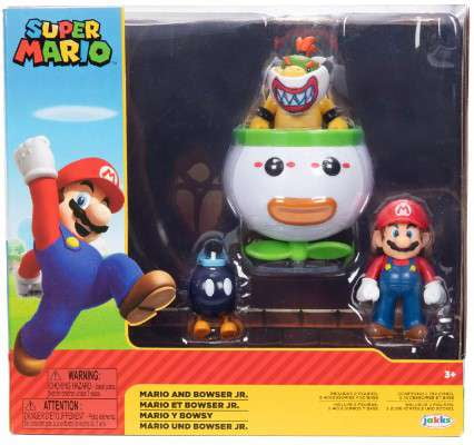 World of Nintendo Mario & Bowser Jr. Action Figure 4-Pack (with Bob-omb ...