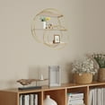 3-Tier Wall Mounted Storage Rack, Golden Modern Round Iron Pine Wood ...