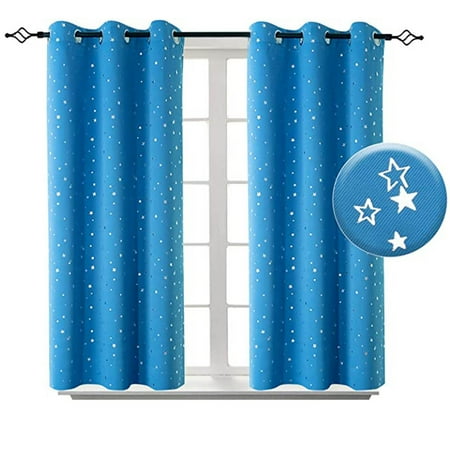 Teissuly 2PCS 100x115cm Window Curtain Blue Star Study Curtain Cloth ...
