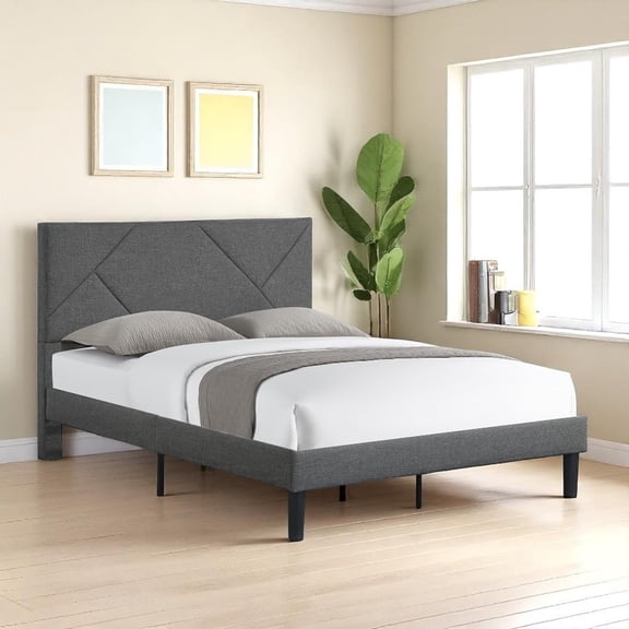 Bed Frame with Headboard, Bed Frame Size with Sturdy Wooden Slats ...