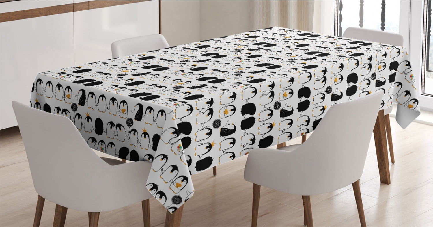 Penguins Tablecloth, Themed Cartoon Arctic Animals Holding Hands ...