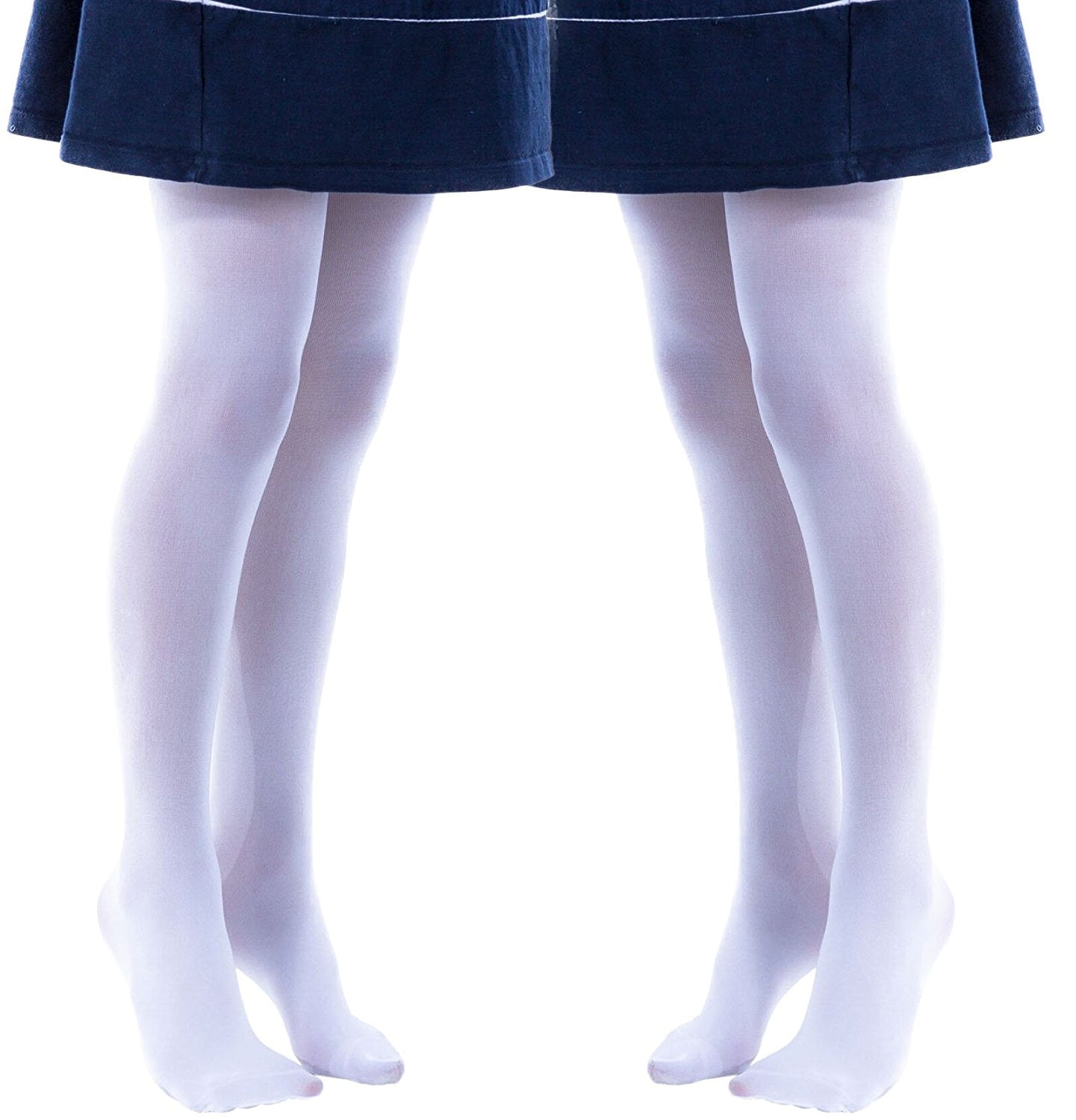 2 Pairs of Mod & Tone Girls Microfiber Opaque Tights (12-14, White ...