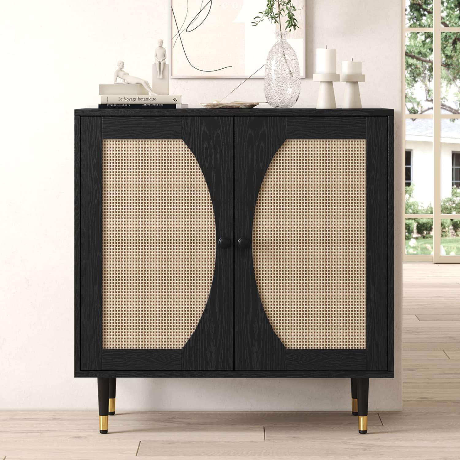 Catrimown Sideboard Buffet Cabinet Kitchen Storage Cabinet With Rattan