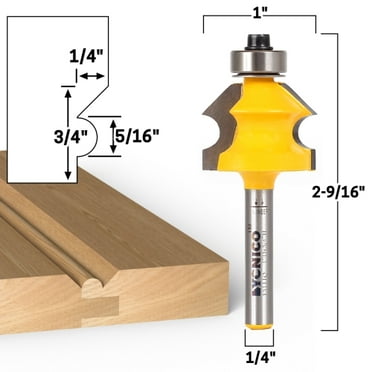 3 Bit Glass Door Router Bit Set - Round-Over Bead - 1/2" Shank - Yonico ...