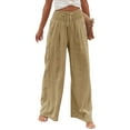 Mumubreal Women's High Waist Drawstring Linen Pants, Wide Leg Palazzo ...
