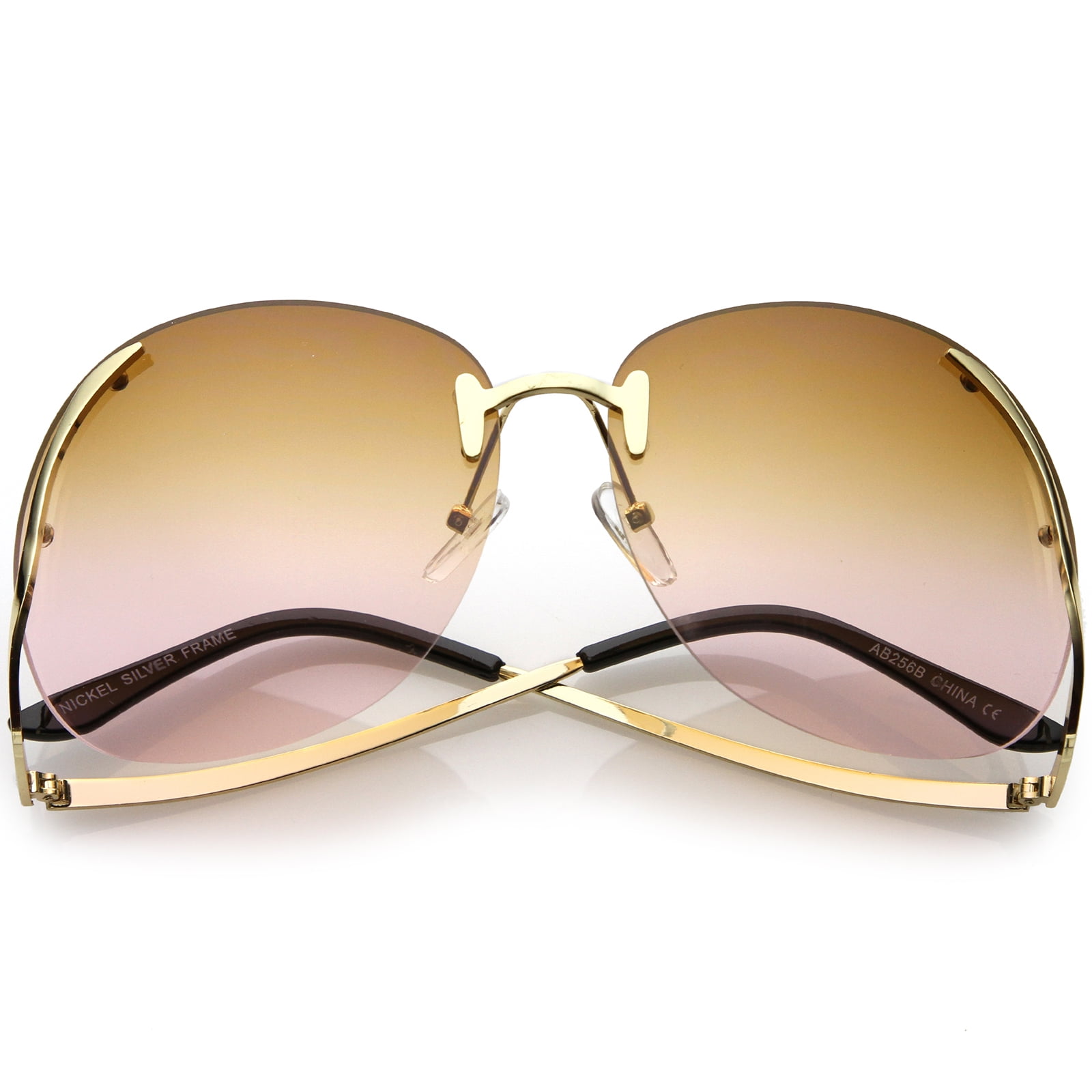 Women's Rimless Oversize Sunglasses Curved Metal Arms Round Color ...