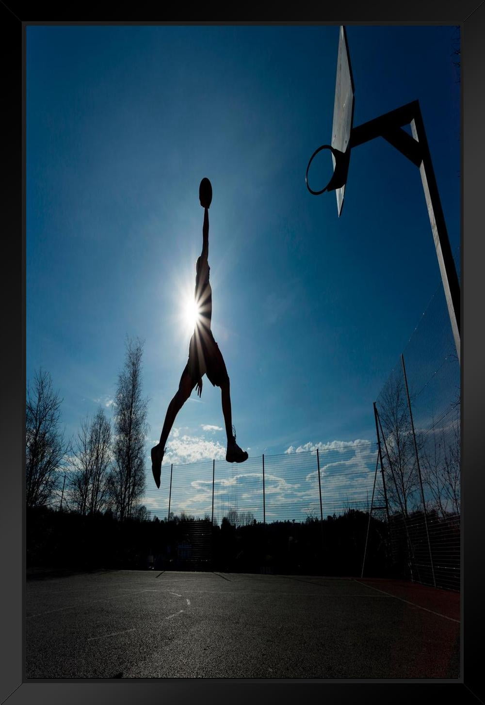 Basketball Player Air Slam Dunk Hoop Silhouette Photo Black Wood Framed ...