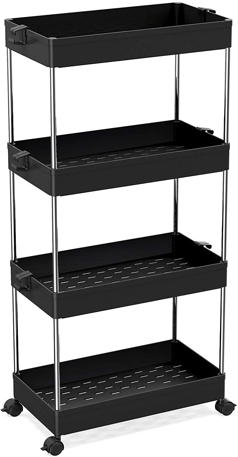 Storage Cart, 4-Tier Mobile Shelving Unit, Bathroom Rolling Cart ...