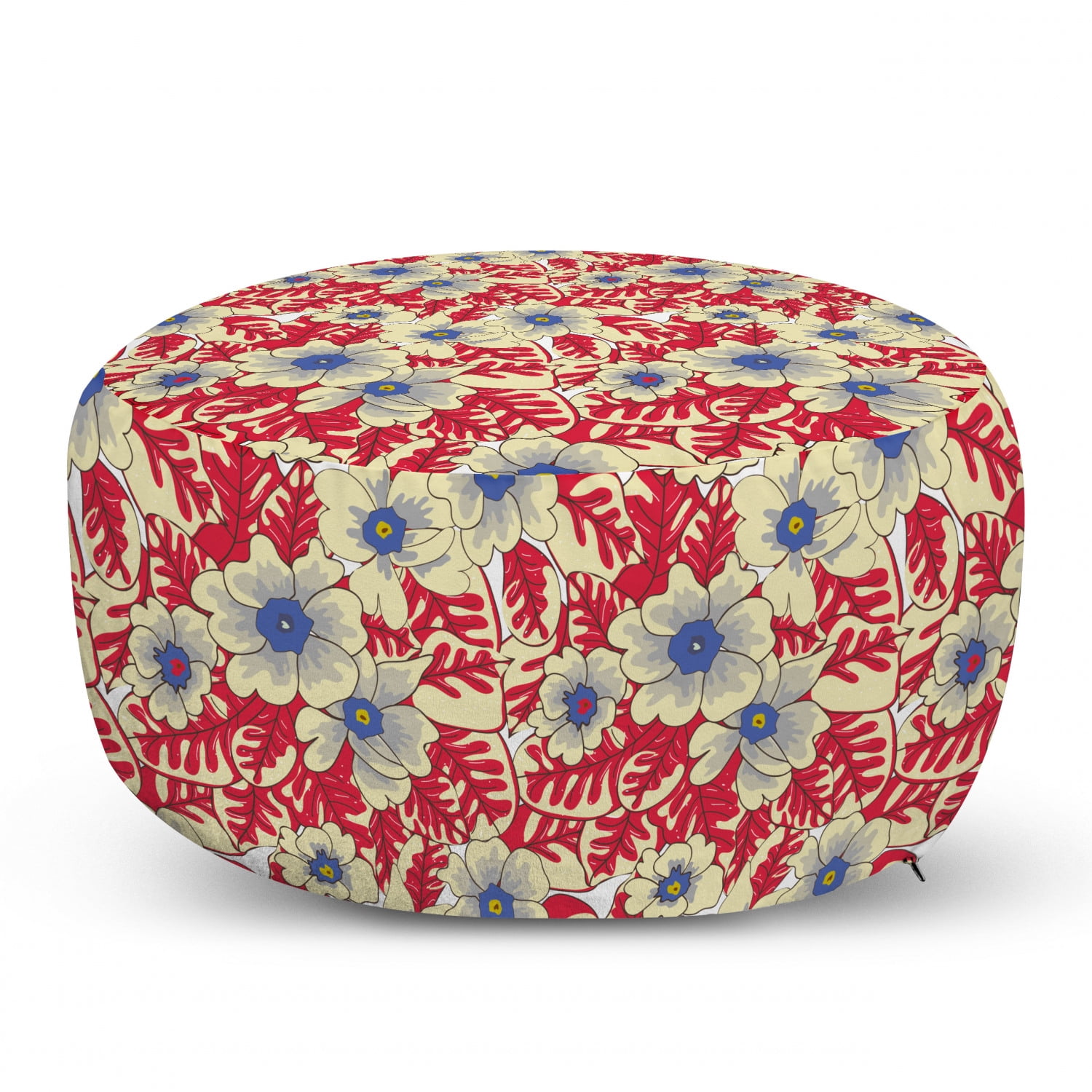 Floral Pouf Cover with Zipper, Spring Flowers and Dyed Leaves Retro ...