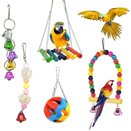 HHHC Bird Parrot Toys, 5Pc Bird Swing Toys Bird Chew Toys Colorful Pet ...