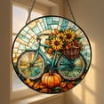 Bicycle with Sunflowers and Pumpkins Stained Glass Style Round Window ...