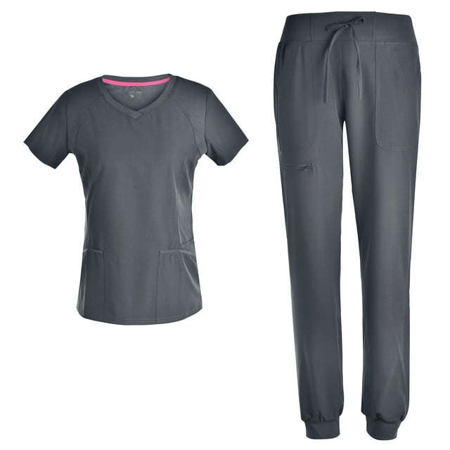 Stretch Women Nursing Scrubs Set - V Neck Fashion Rib Scrubs Medical ...