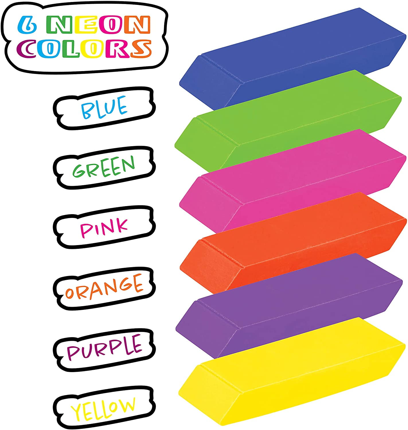 Buy Neliblu Bright Neon Rectangular Chiseled Pencil Erasers for Home ...