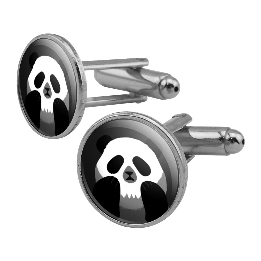 Panda Skull Optical Illusion Spooky Round Cufflink Set Silver Color ...