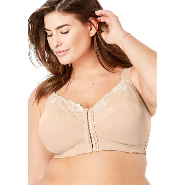 Comfort Choice Comfort Choice Womens Plus Size Front Close Embroidered Wireless Posture Bra