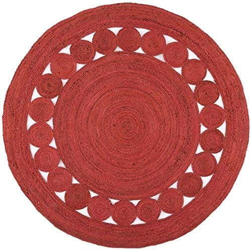 Vipanth Exports Round Red with Circle Designs Jute Rug , Area Rug For ...