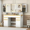 Dextrus L-Shaped Vanity Set with LED Light, 5 Drawers, Storage Shelves ...