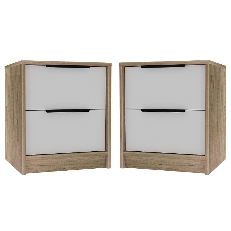 Home Square Kaia 2 Drawer Night Stand in White & Light Oak - Set of 2 ...