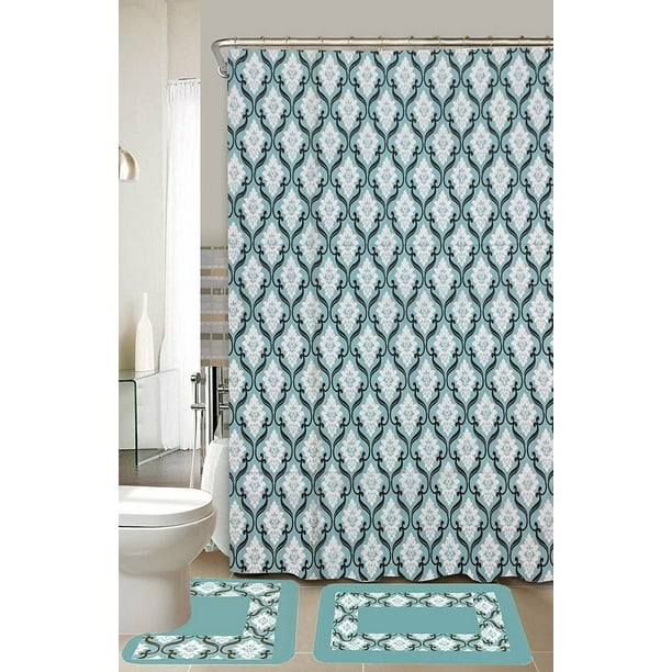 15 Piece Bathroom Shower Curtain Set And Bathroom Rugs 9 Different